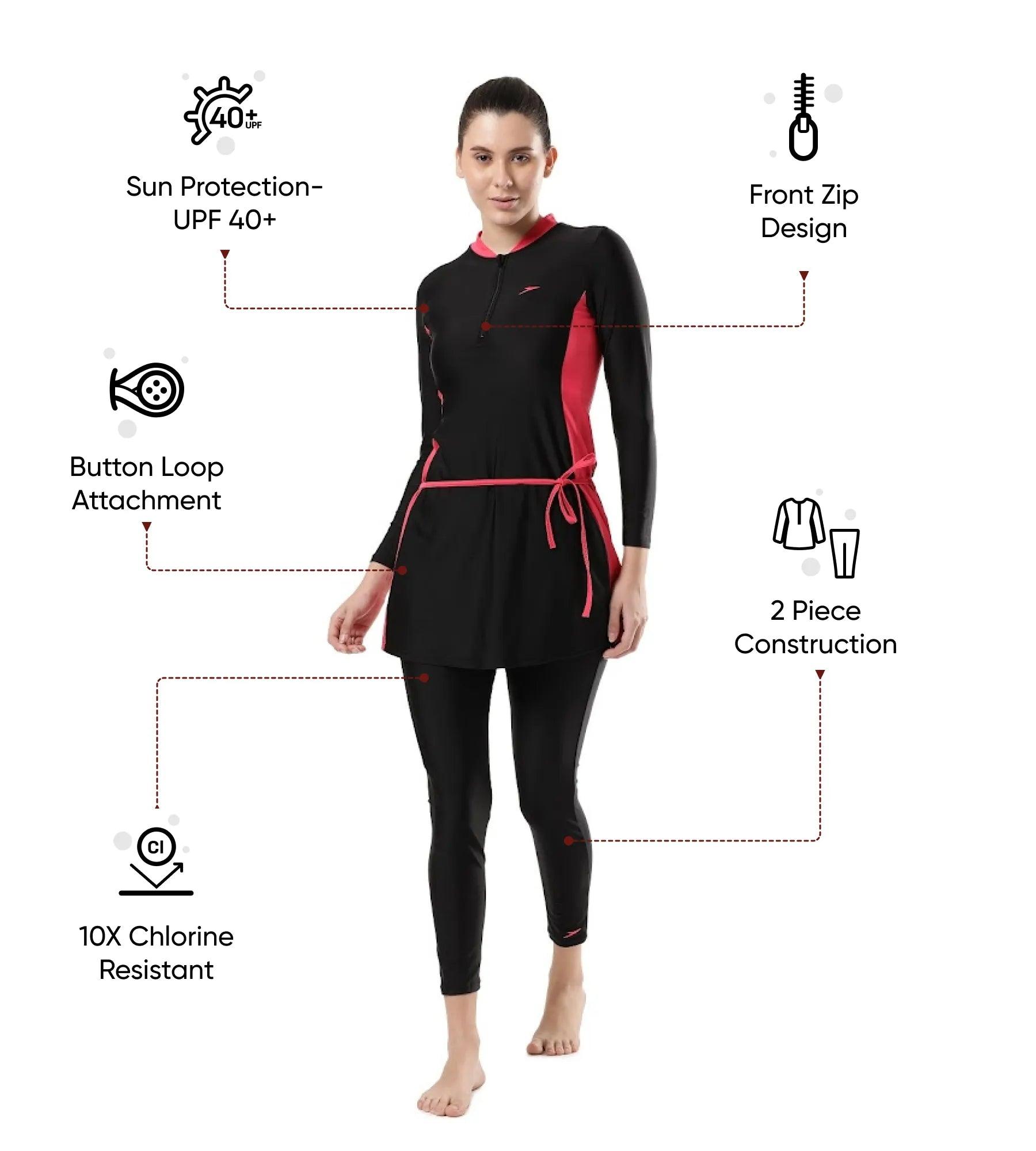 Buy Speedo Two Piece Full Body Suit Swimwear - Black - Raspberry Fill ...