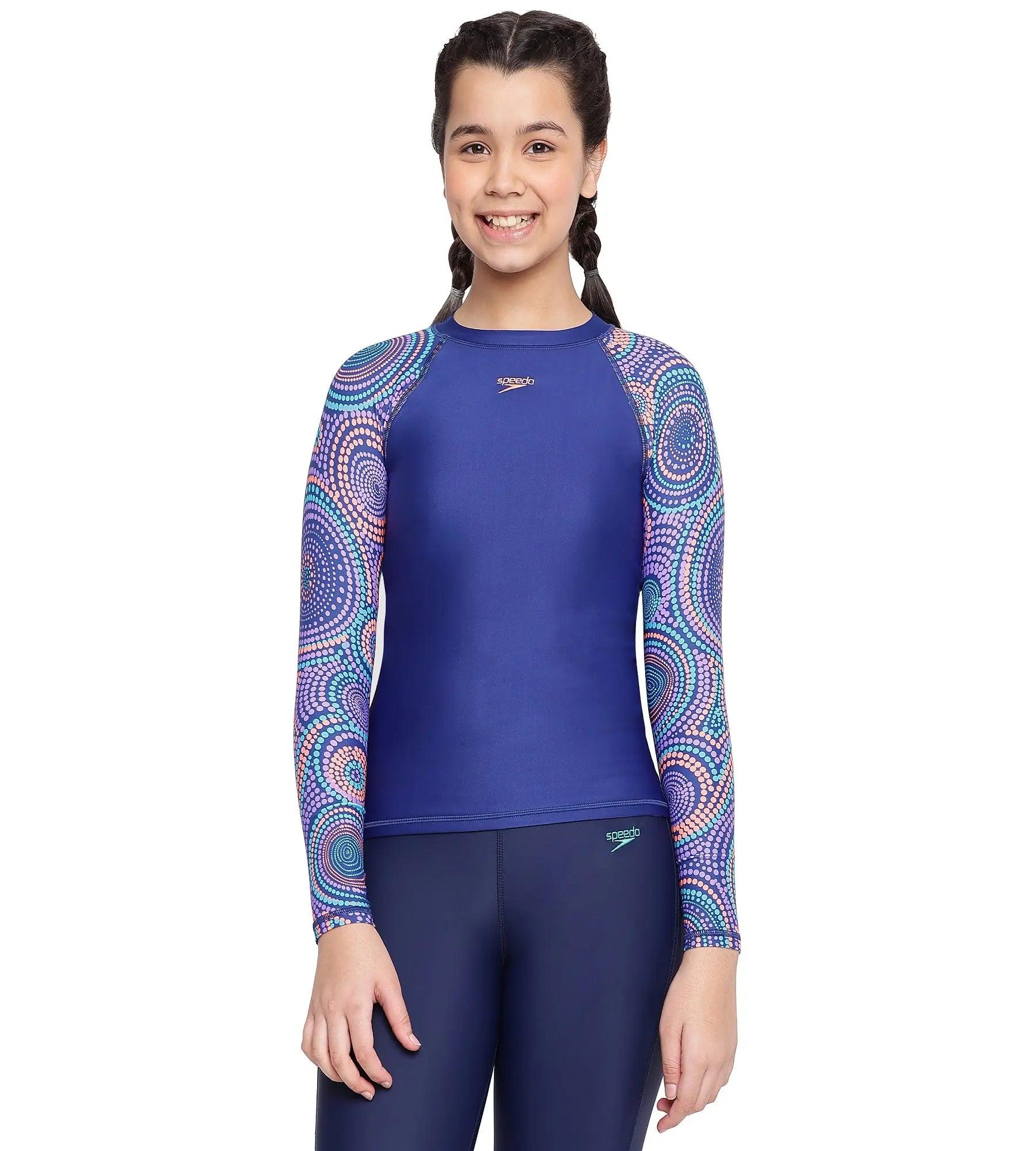 Buy Speedo Girls All Over Long Sleeve, SupTop Ammonite-Soft Coral-Miami ...