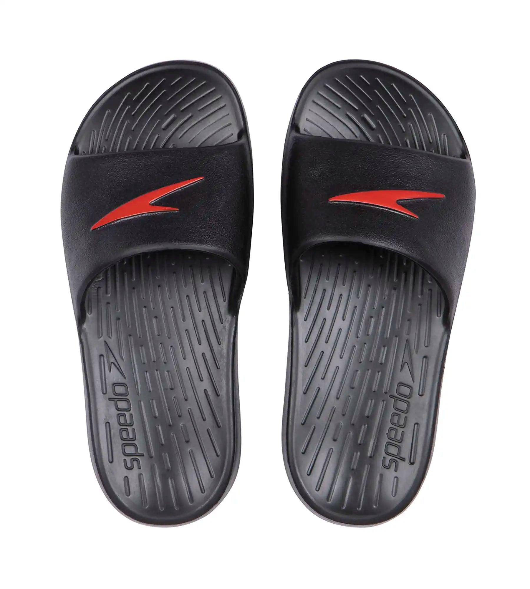 Buy Speedo Single Colour Slide Black-Lava Red Footwear Online| Speedo India