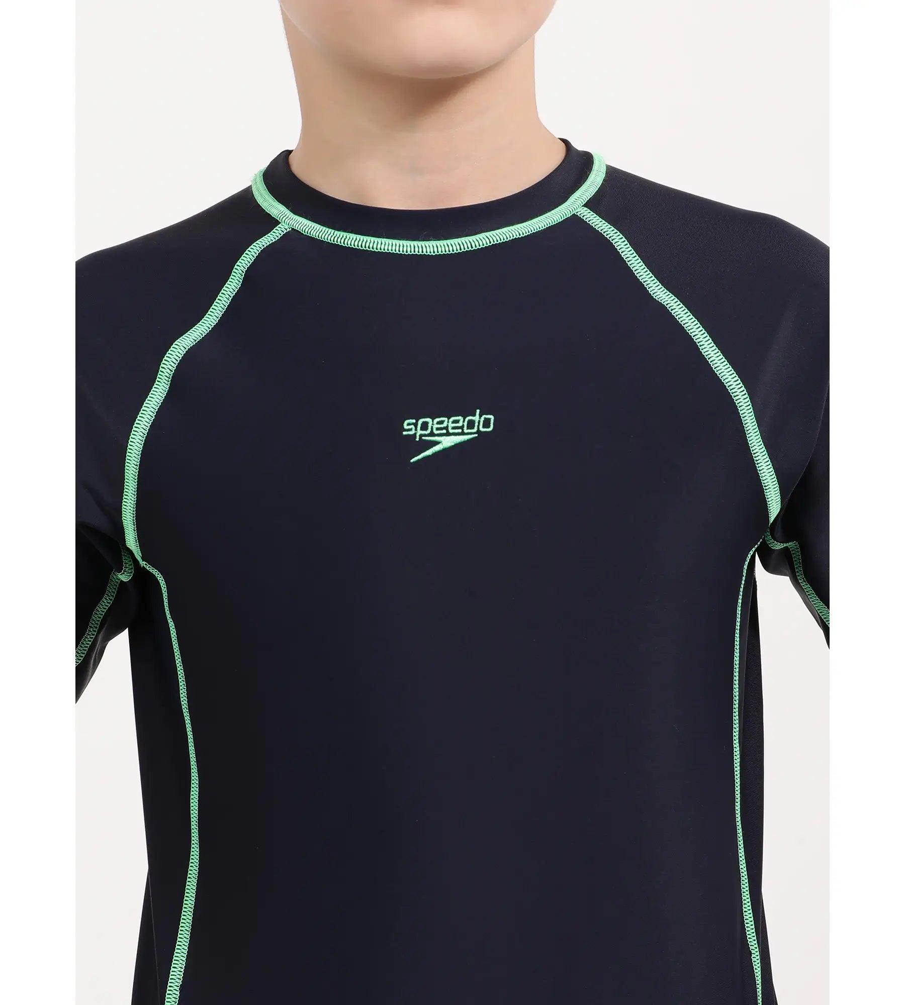 Buy Speedo Short Sleeve Suntop True-Navy-Harlequin-Green Swimactive ...